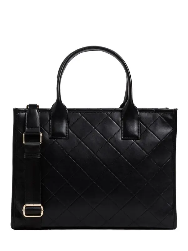 TWINSET Quilted Synthetic Leather Handbag With Tone-on-tone Lettering Logo - Black