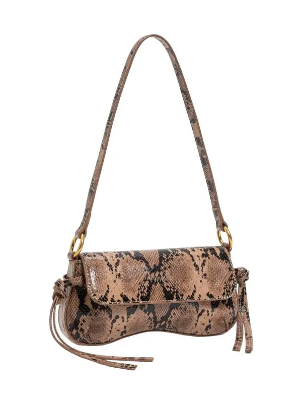 TWINSET Python Print Leather Shoulder Bag With Flap Closure - Multicolor