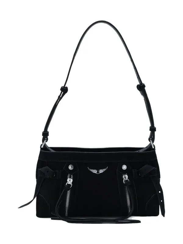 Zadig&Voltaire Madison Suede And Leather Shoulder Bag With Metallic Logo - Black