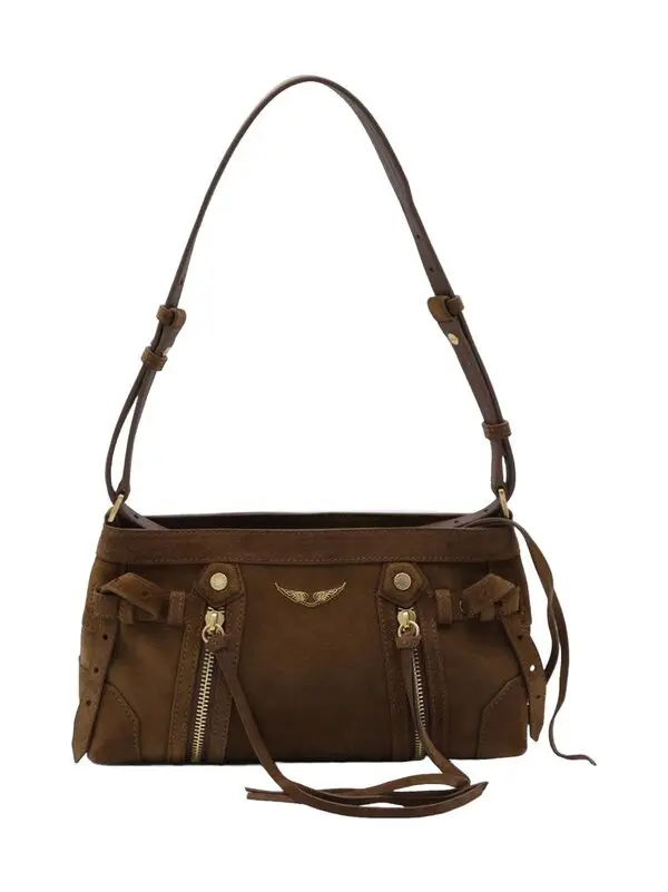 Zadig&Voltaire Madison Suede And Leather Shoulder Bag With Metallic Logo - Brown
