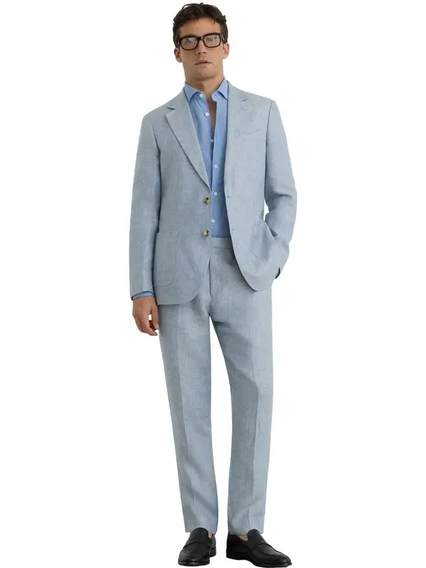 REISS Atlantic Tailored Fit Linen-twill Tailored-fit Suit Trousers - Soft Blue