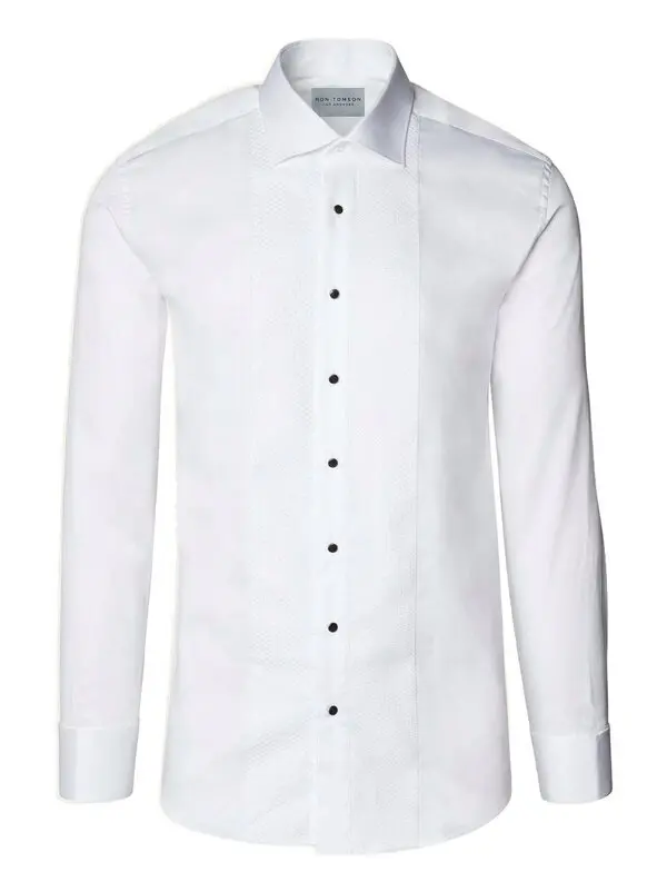RON TOMSON Lurex Paneled Spread Collar Shirt - White