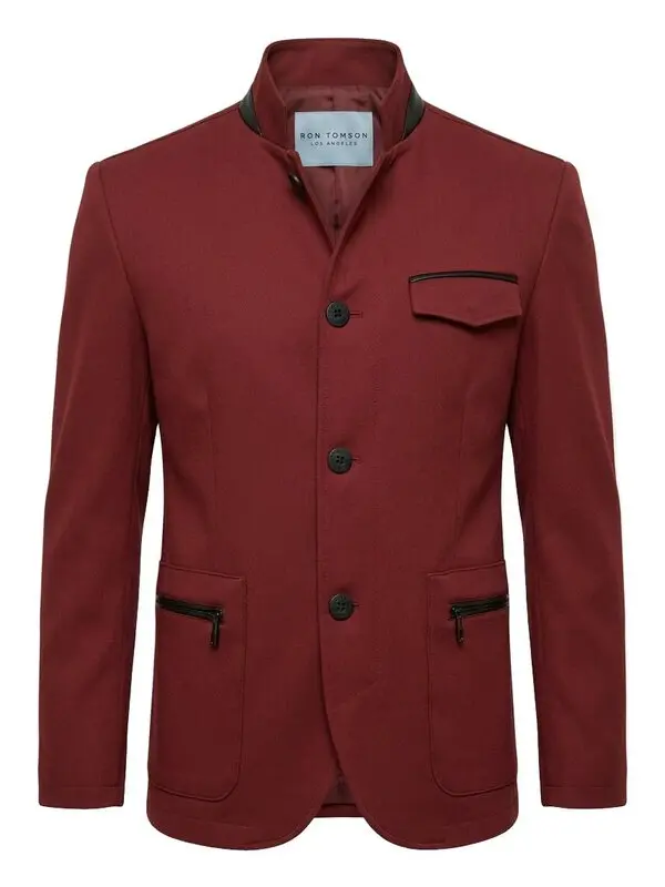 RON TOMSON Stand Collar Denim Blazer Wine - Red