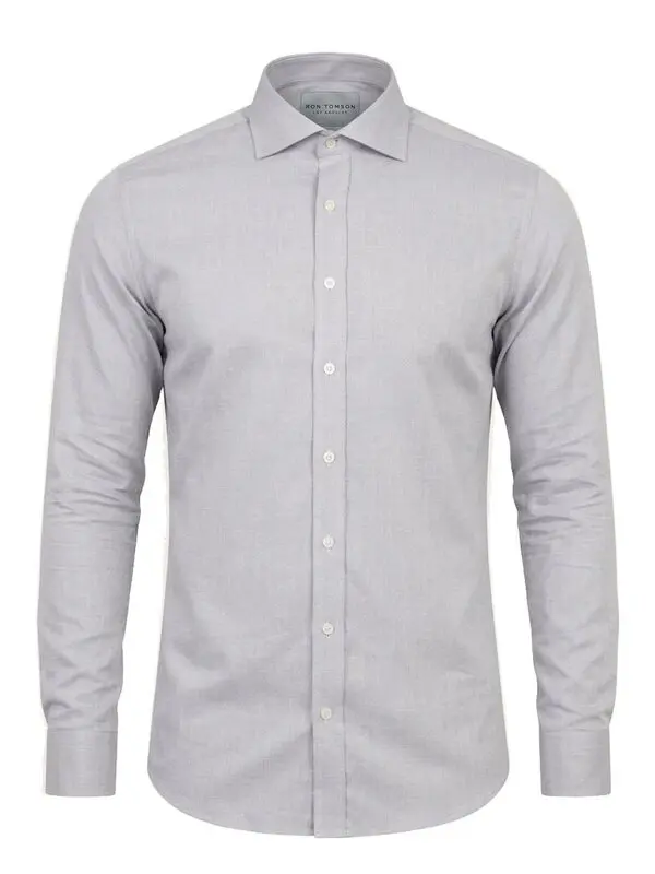 RON TOMSON Pure Cotton Spread Collar Fitted Dress Shirt - Grey