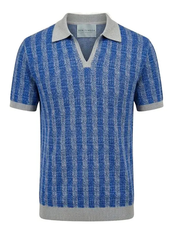 RON TOMSON Textured Knit Polo Shirt - Blue