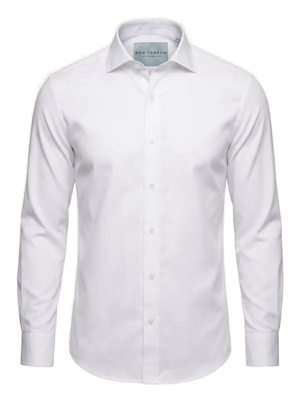 RON TOMSON Pure Cotton Spread Collar Fitted Dress Shirt - White