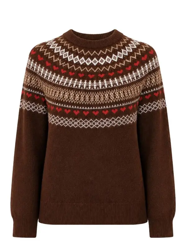 YUMI Relaxed Fairisle Jumper - Brown