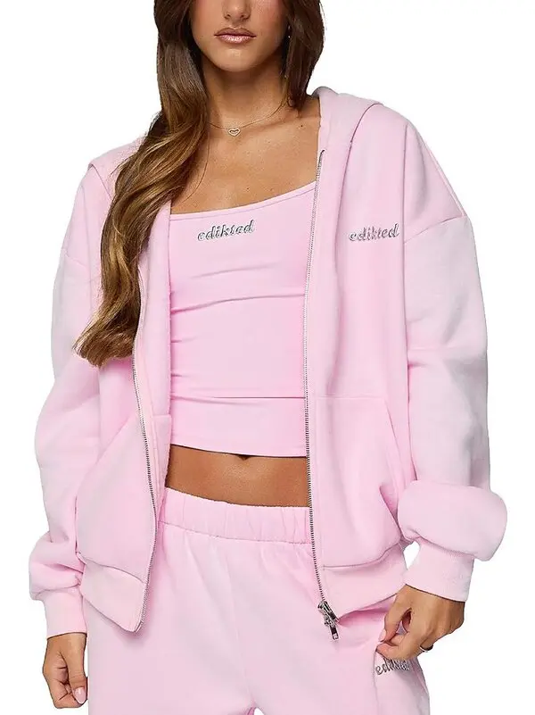EDIKTED Diva Zip Up Hoodie - Light-pink