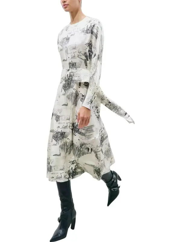 Tory Burch Printed Silk Tie-waist Dress - Neutrals