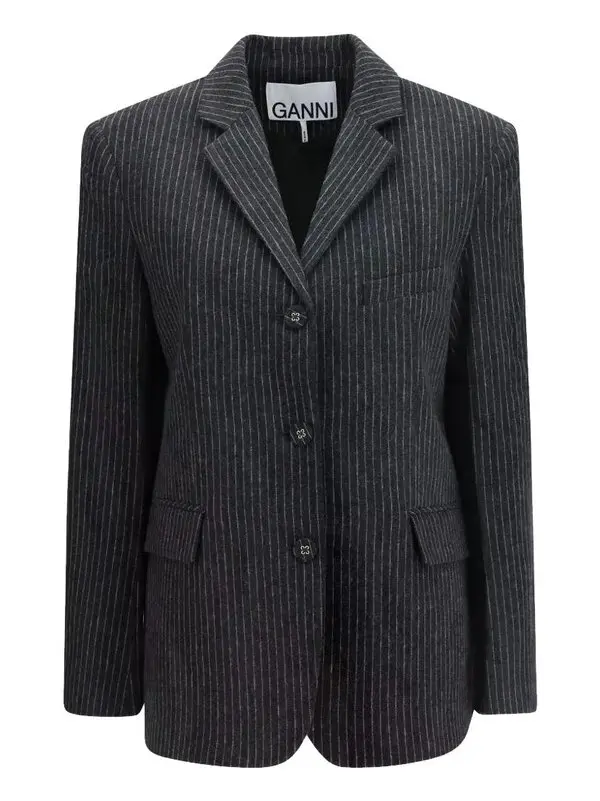 GANNI Pinstriped Blazer - Grey