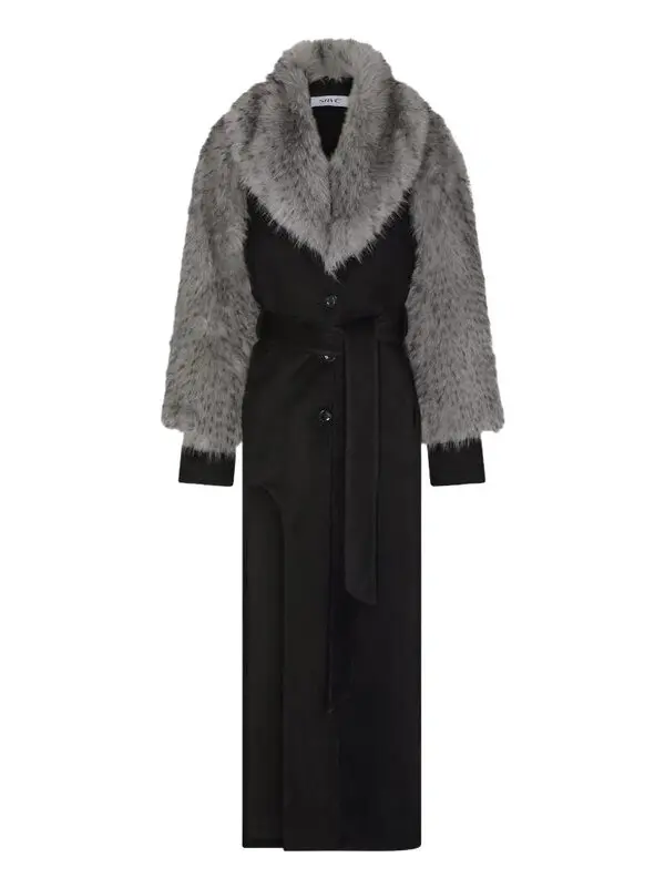 SRVC STUDIO Raven Faux-fur Trim Coat - Black