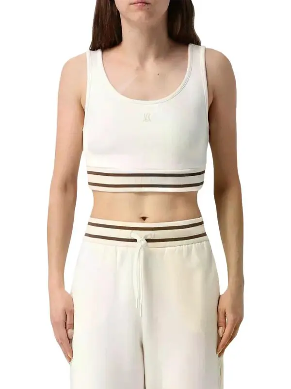Emporio Armani Logo-embroidered Striped-trim Crop Top - White