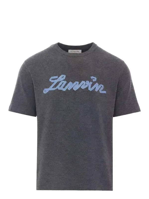 LANVIN Embroidered-logo Crew-neck T-shirt - Grey