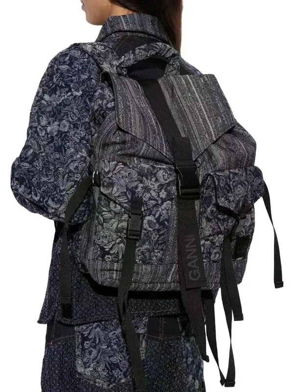 GANNI Floral-motif Backpack - Blue