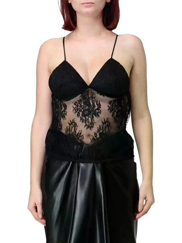 HANITA Lace-panelled Spaghetti-strap Top - Black