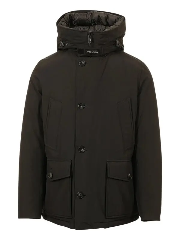 Woolrich Button-up Hooded Coat - Black