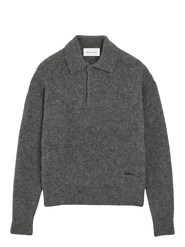 AMI Paris Wool Polo Shirt - Grey