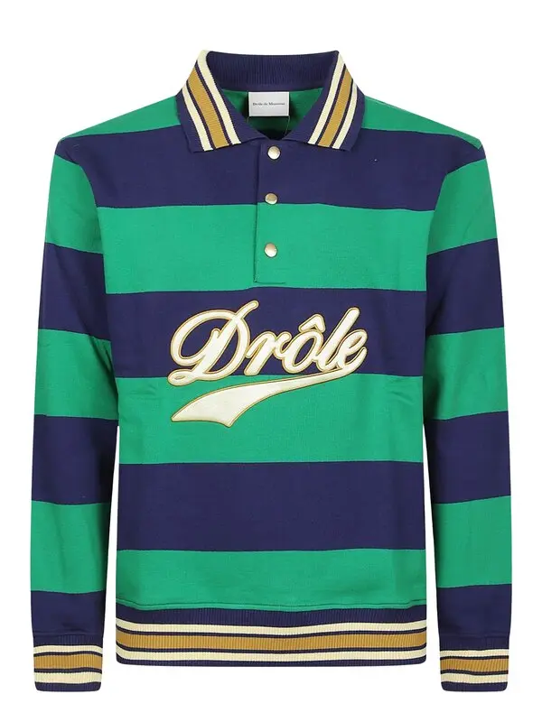 Drole De Monsieur Logo Stripe Long-sleeve Polo Shirt - Green