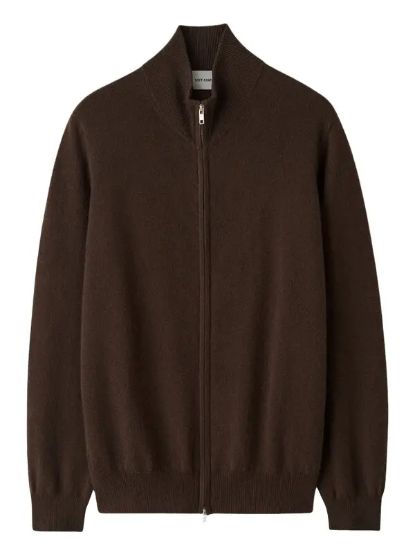 Soft Goat Full Zip Cardigan By - Brown