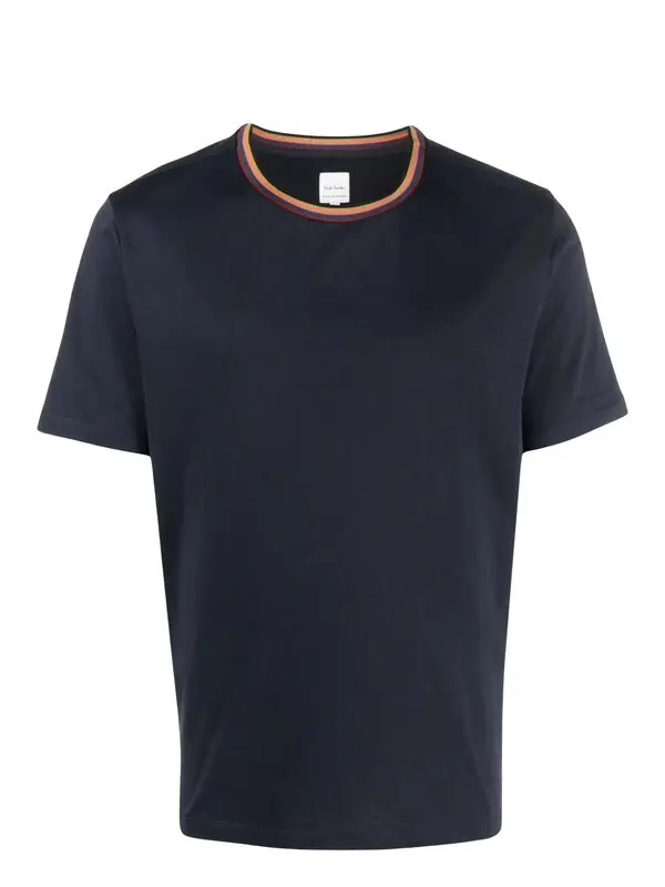 Paul Smith Artist Stripe' Collar Cotton T-shirt - Blue