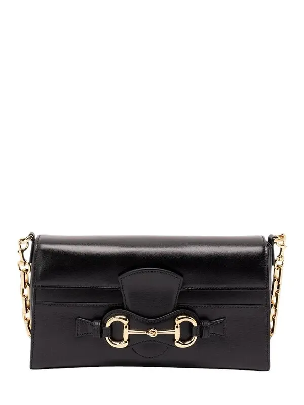 Gucci Horsebit Ristretto Medium Leather Shoulder Bag - Black