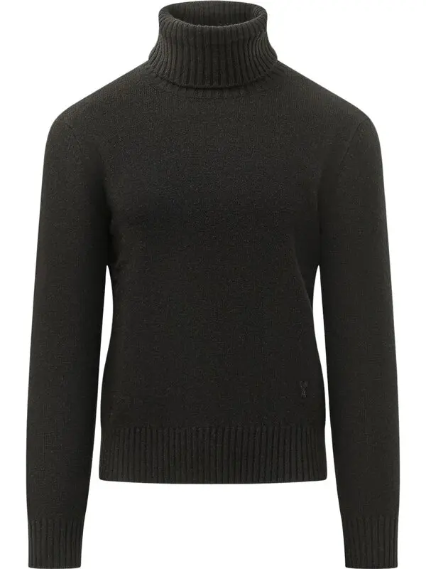 AMI Paris High Neck Knitted Jumper - Black