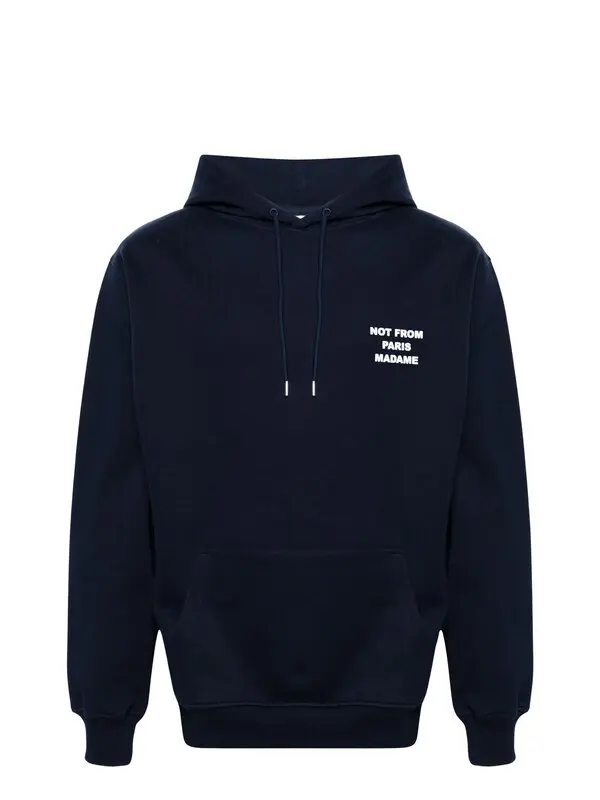 Drole De Monsieur Slogan-printed Drawstring Hoodie - Blue