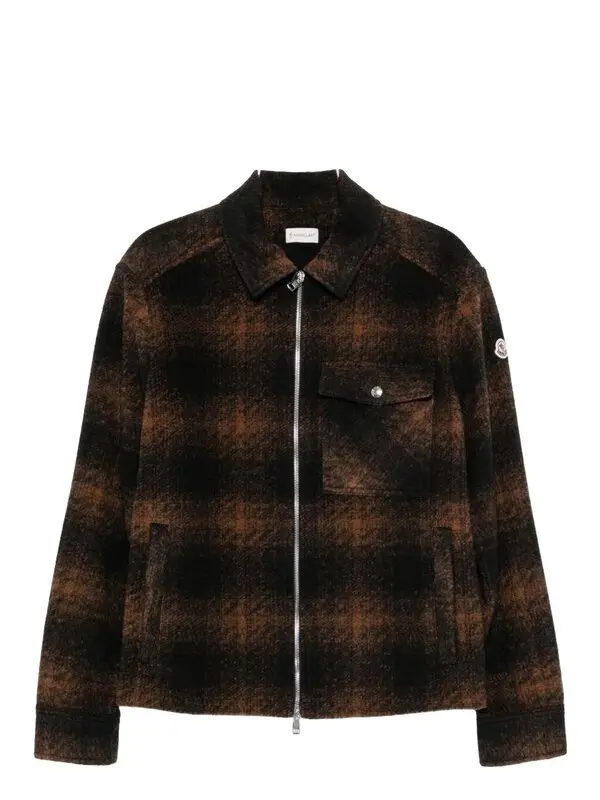 Moncler Check Jersey Zip-up Shirt - Black