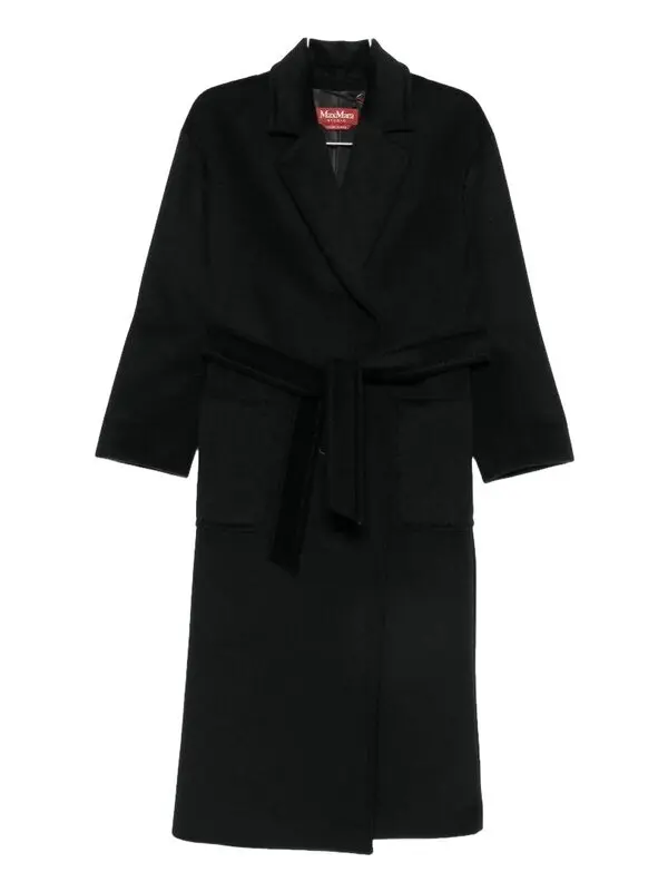 Max Mara Wool Coat With Notch Lapels, Wrap Design And Detacha - Black