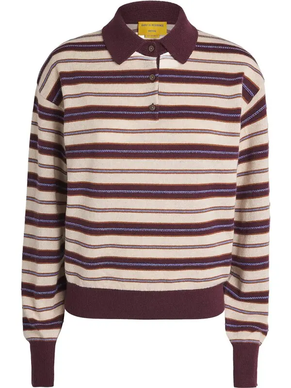 Guest In Residence Cashmere Collegiate Stripe Polo Sweater - Red