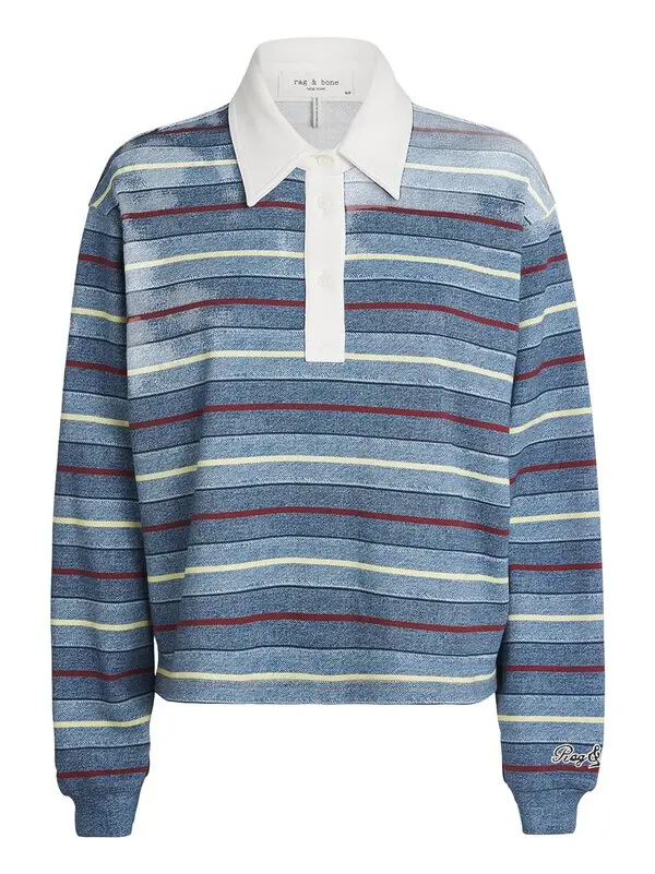 Rag & Bone Cotton Stripe Miramar Rugby Polo Shirt - Blue