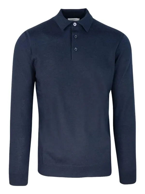 PAOLO PECORA Long-sleeved Knitted Polo Shirt - Blue