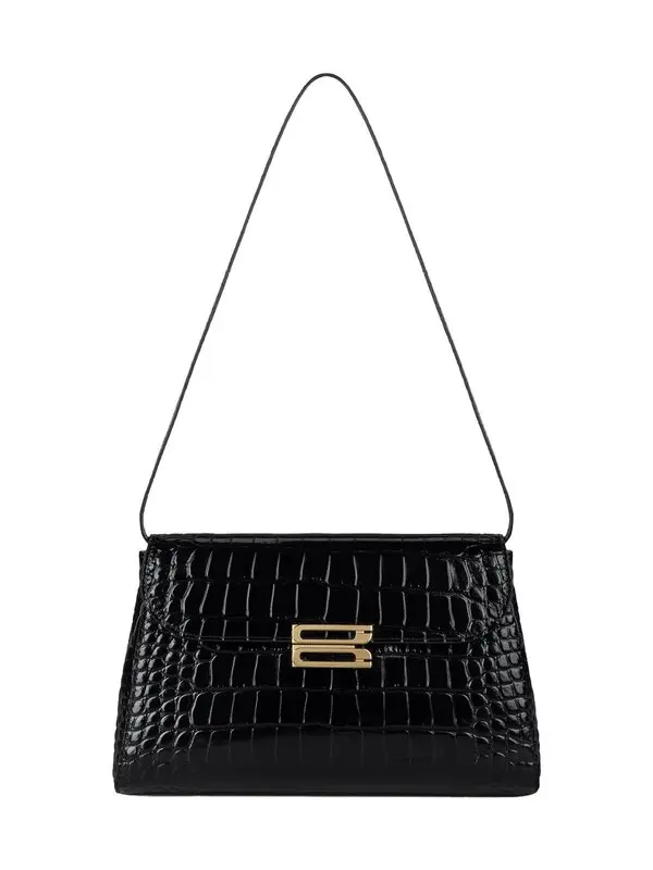 Victoria Beckham Dorian Trapeze Bag Croc Embossed Leather - Black