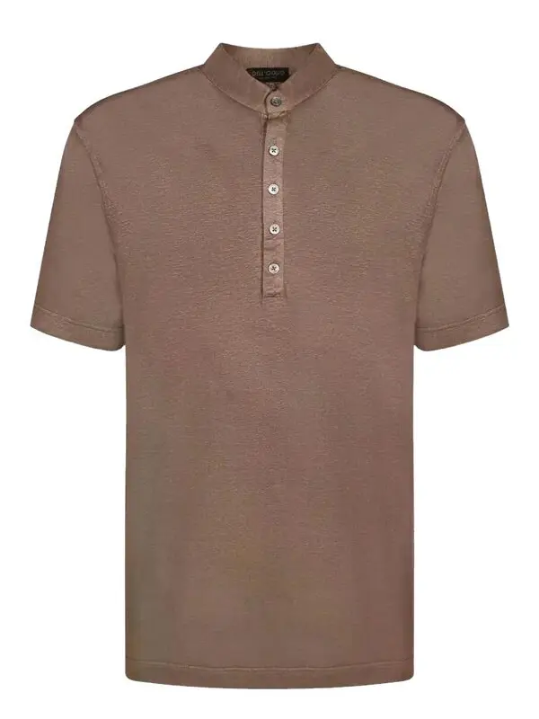 DELL'OGLIO Serafino Linen Mandarin-collar Polo Shirt - Brown