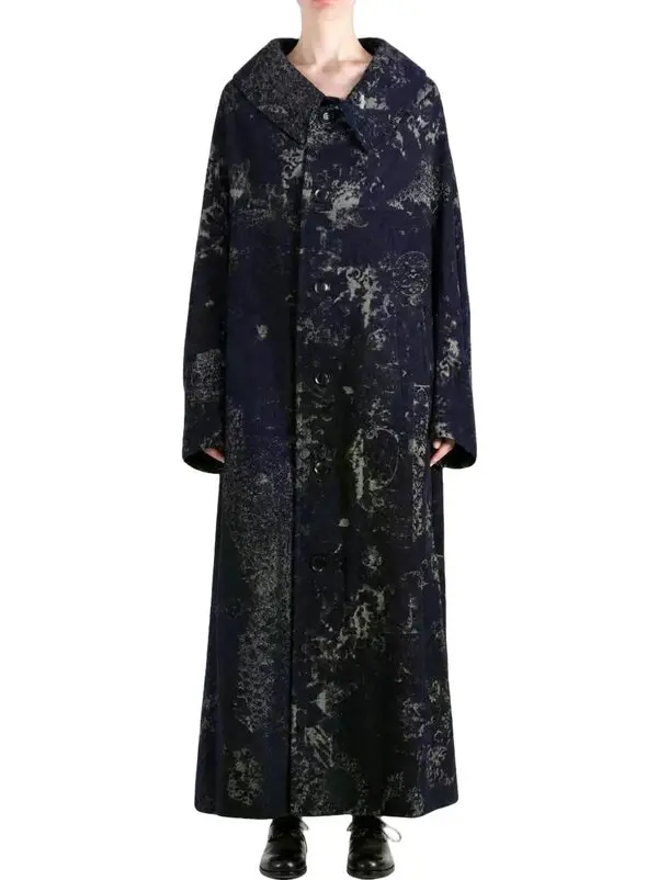 Y’s Jacquard-patterned Single-breasted Coat - Blue