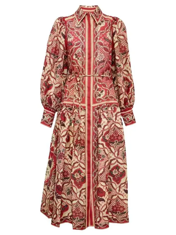 ALEMAIS Kenny Floral-print Shirt Midi Dress - Red