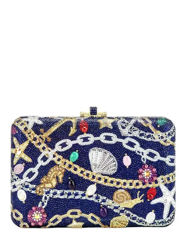 Judith Leiber Slim Slide Crystal-embellished Chain-print Minibag - Blue