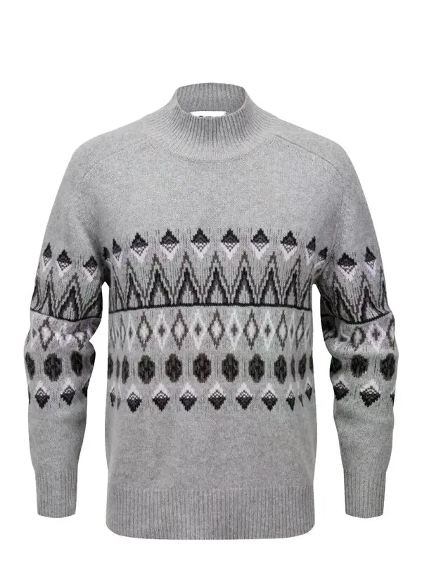 FTC Fair Isle-knit Mock-neck Sweater - Grey