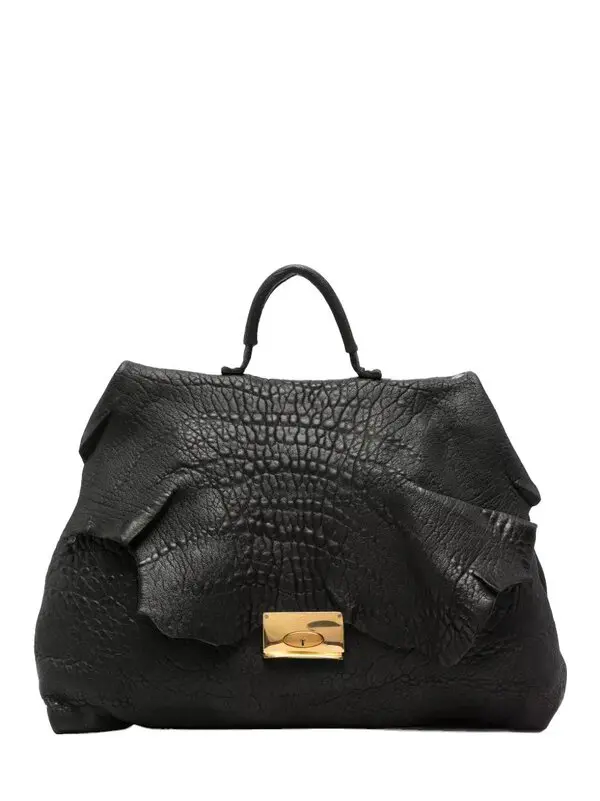 UN TE' DA MATTI Leone Crocodile-effect Leather Tote Bag - Black