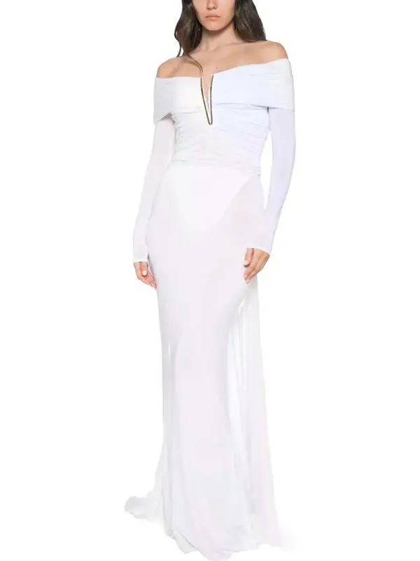 Elisabetta Franchi Off-the-shoulder Ruched Maxi Dress - Neutrals