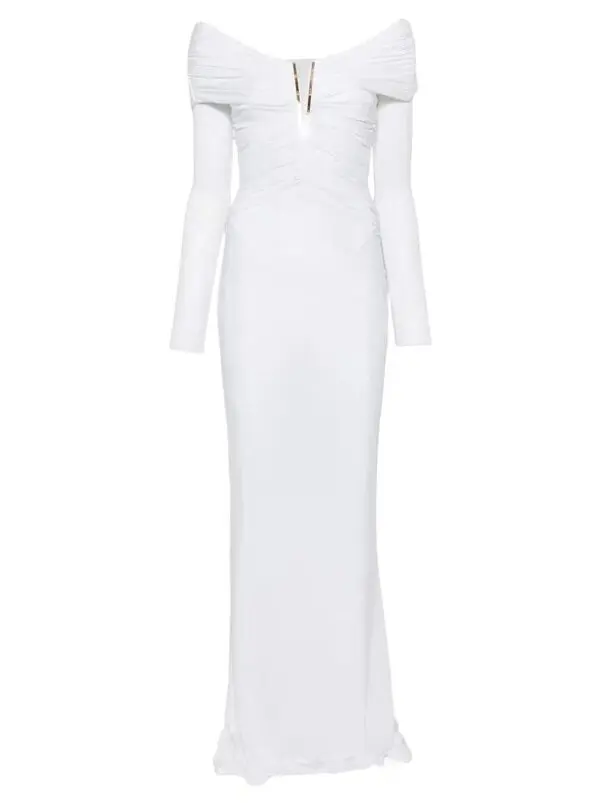 Elisabetta Franchi Off-the-shoulder Ruched Maxi Dress - Neutrals