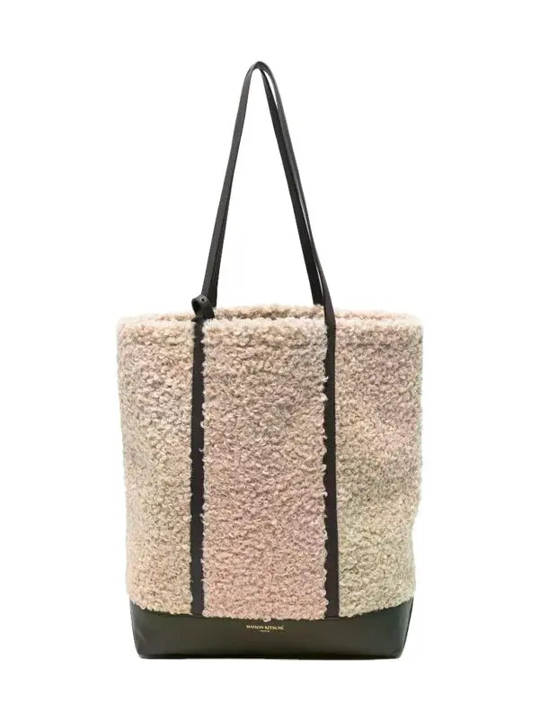 Maison Kitsuné Faux-shearling Leather-trim Shoulder Bag - Neutrals
