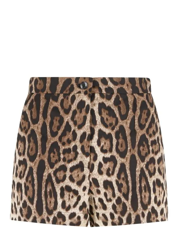 Dolce & Gabbana Leopard Print Cotton Shorts - Brown