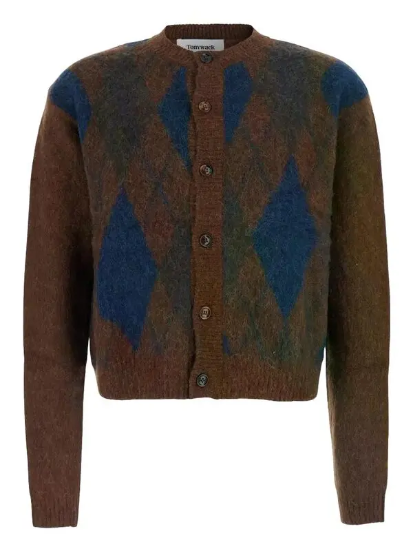 TONYWACK Argyle-intarsia Crew-neck Cardigan - Brown