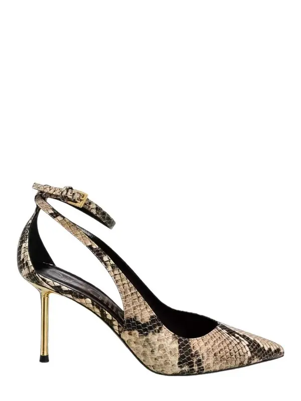 NINALILOU Python-effect Pointed-toe Pumps - Neutrals