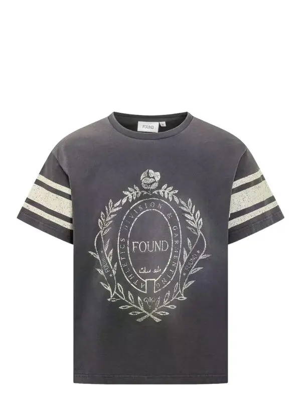 FOUND Collegiate Crest Logo-print Striped-sleeve T-shirt - Blue