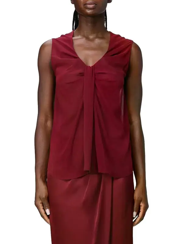 HANITA Draped V-neck Top - Red
