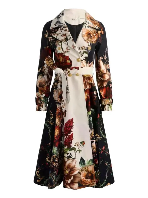 Alice + Olivia Ellie Floral-print Trench Coat - Black