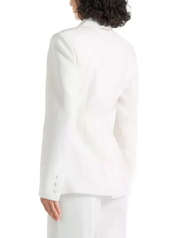 Manière De Voir Maia Double Breasted Satin Lapel Hourglass Blazer - White