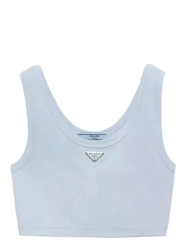 Prada Ribbed Knit Cotton Crop Top - Blue